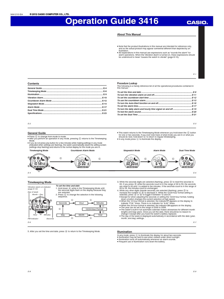 Casio Watch 3416 Manual | PDF | Watch