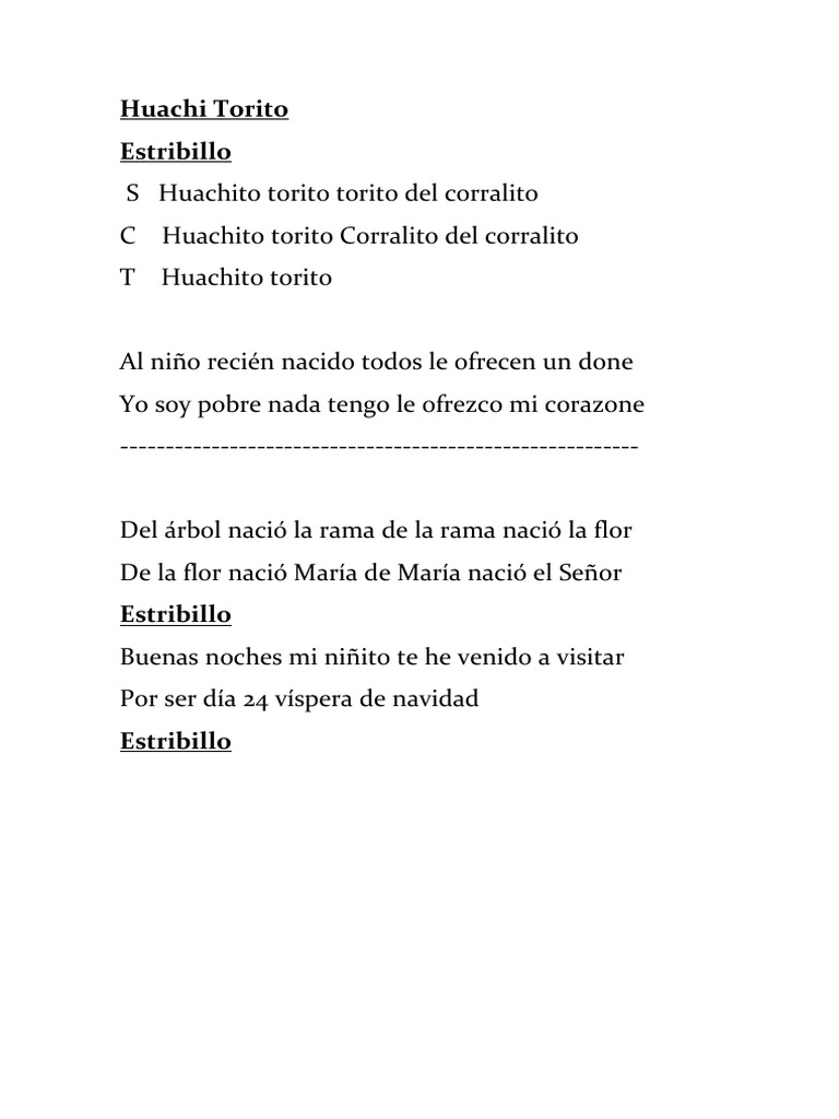 Canción Tradicional: Huachi Torito | PDF | Navidad | Observancias de ...