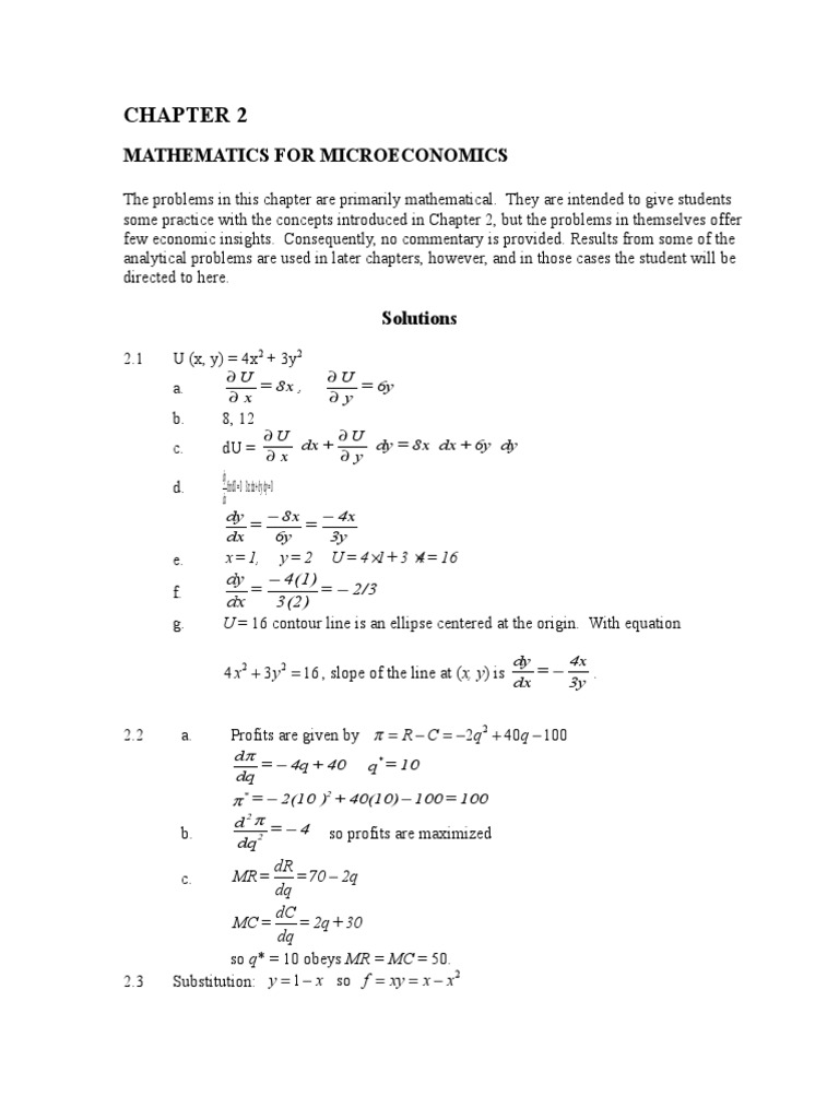 MATHEMATICS FOR MICROECONOMICS SOLUTIONS | PDF | Variance | Algebra