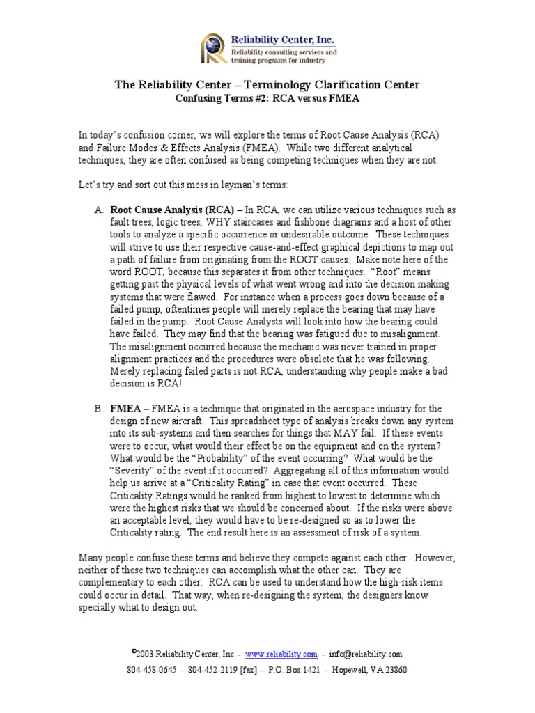 The Reliability Center - Terminology Clarification Center: Confusing ...