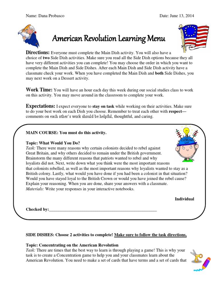 American Revolution Learning Activities | PDF | Patriot (American ...
