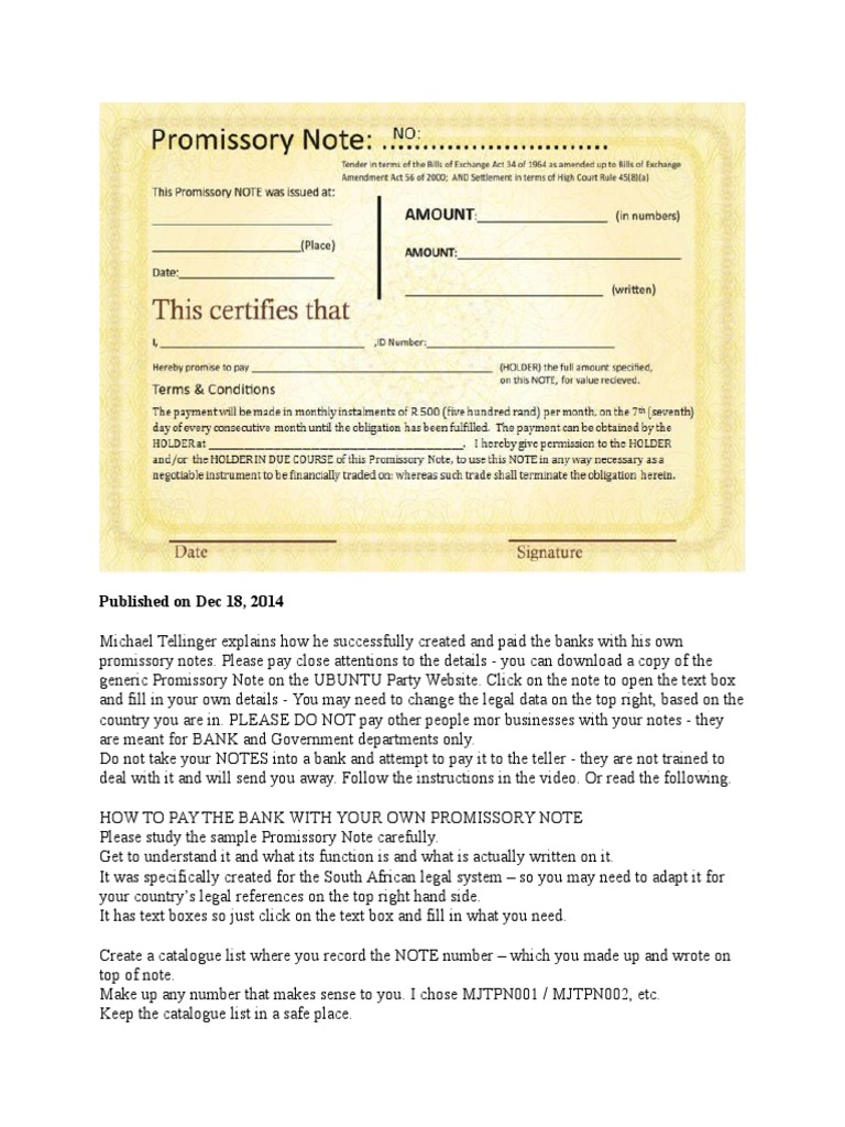 How To Create Your Own Promissory Notes - Michael Tellinger | PDF