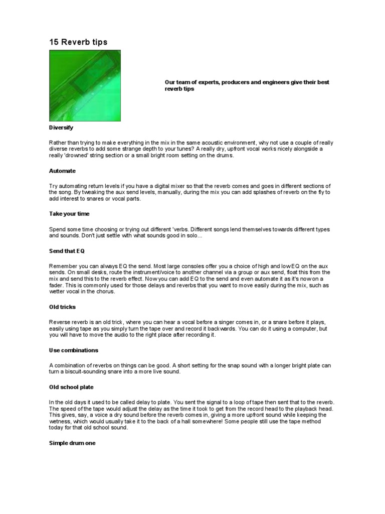 15 Reverb Tips From Pdf Pdf Recording Signal Processing
