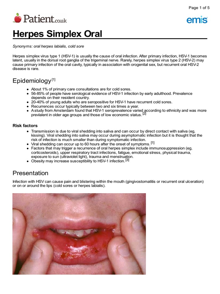 Herpes Simplex Oral: Epidemiology | PDF | Herpes Simplex | Common Cold