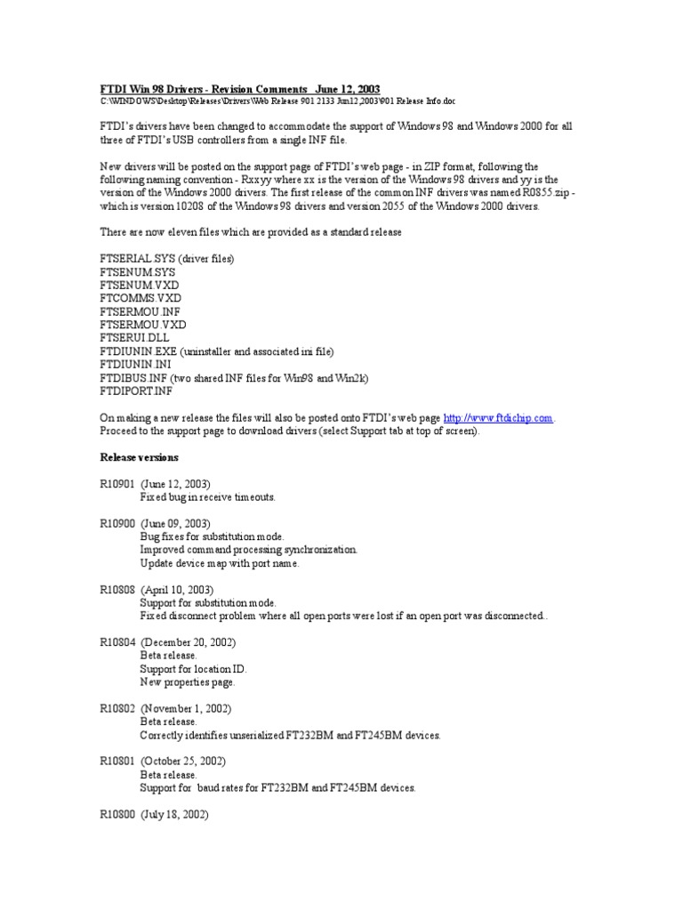 901 Release Info | PDF | Windows 2000 | Device Driver