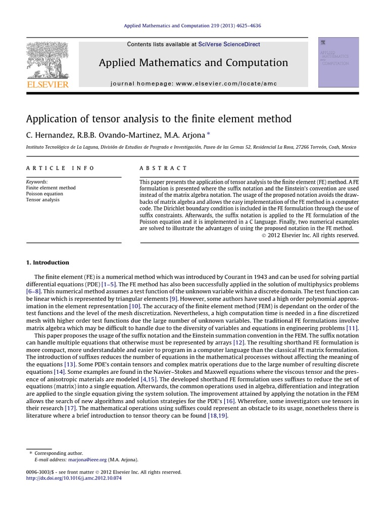 Application Tensor Analysis Fem | Download Free PDF | Partial Differential Equation | Finite ...