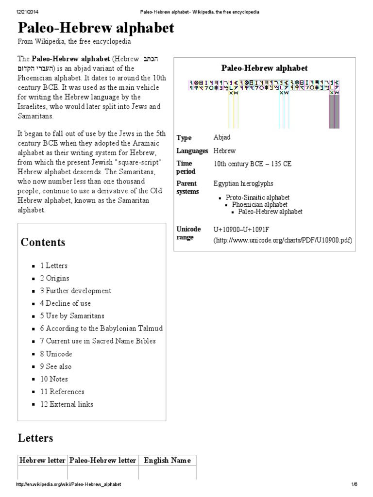 Paleo-Hebrew Alphabet - Wikipedia, The Free Encyclopedia | PDF | Canaan ...