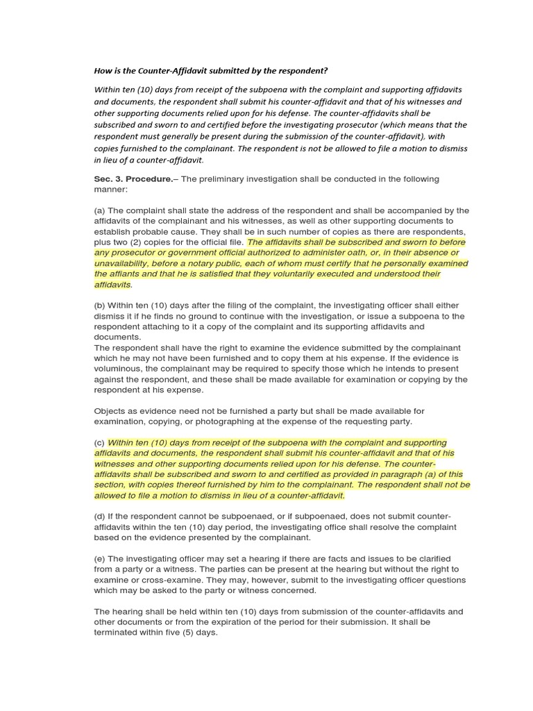 How to submit a counter-affidavit in response to a complaint | PDF ...