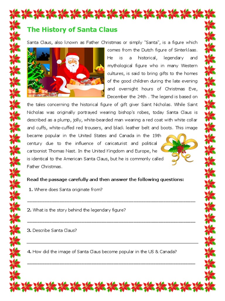 The History of Santa Claus: Read The Passage Carefully and Then Answer ...