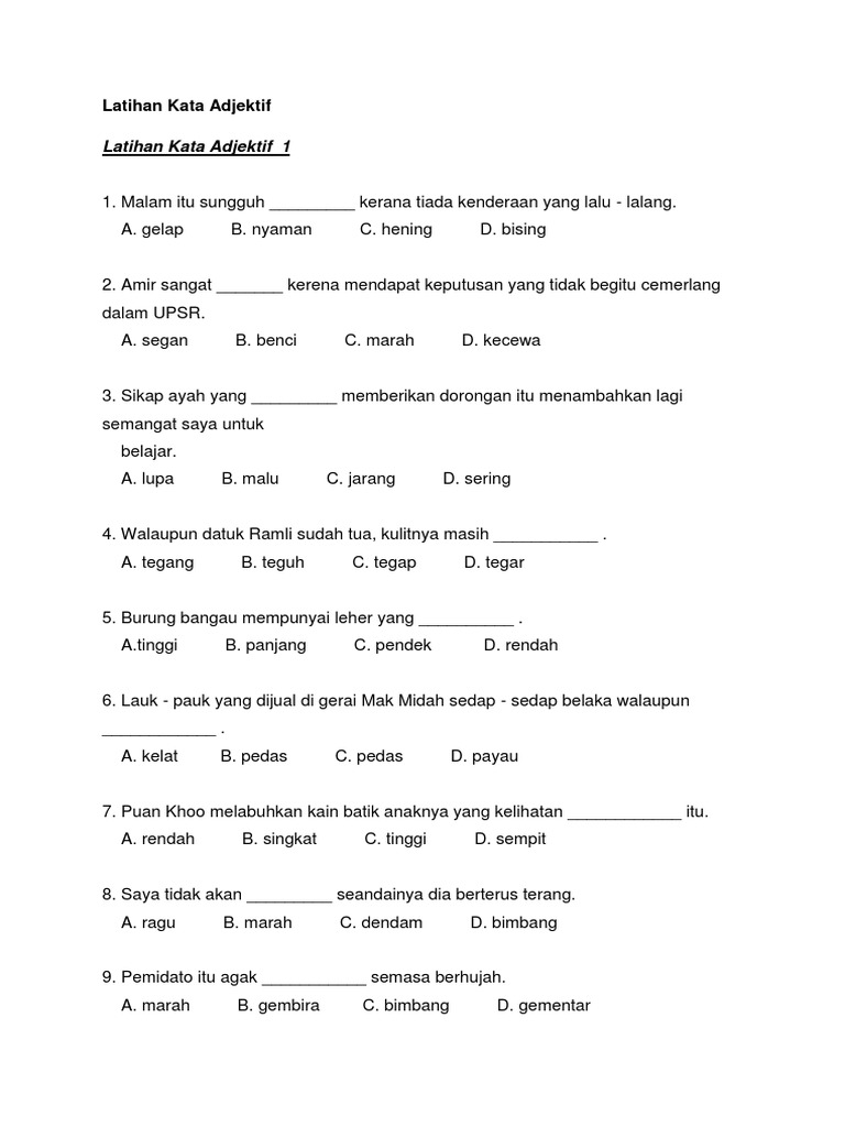 Kata Adjektif Tahun Latihan Kata Adjektif Sifat Keadaan Worksheet - Riset Kata Adjektif Tahun Latihan Kata Adjektif Sifat Keadaan Worksheet - Riset