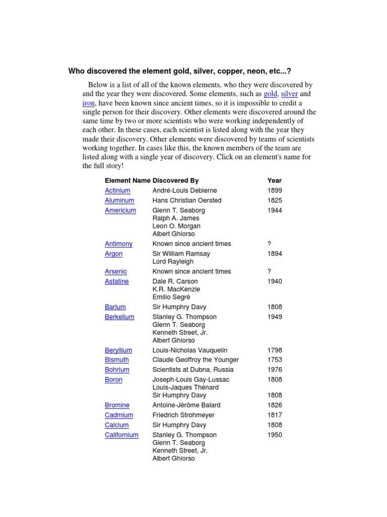 Who Discovered The Element Gold | PDF | Social Science | History