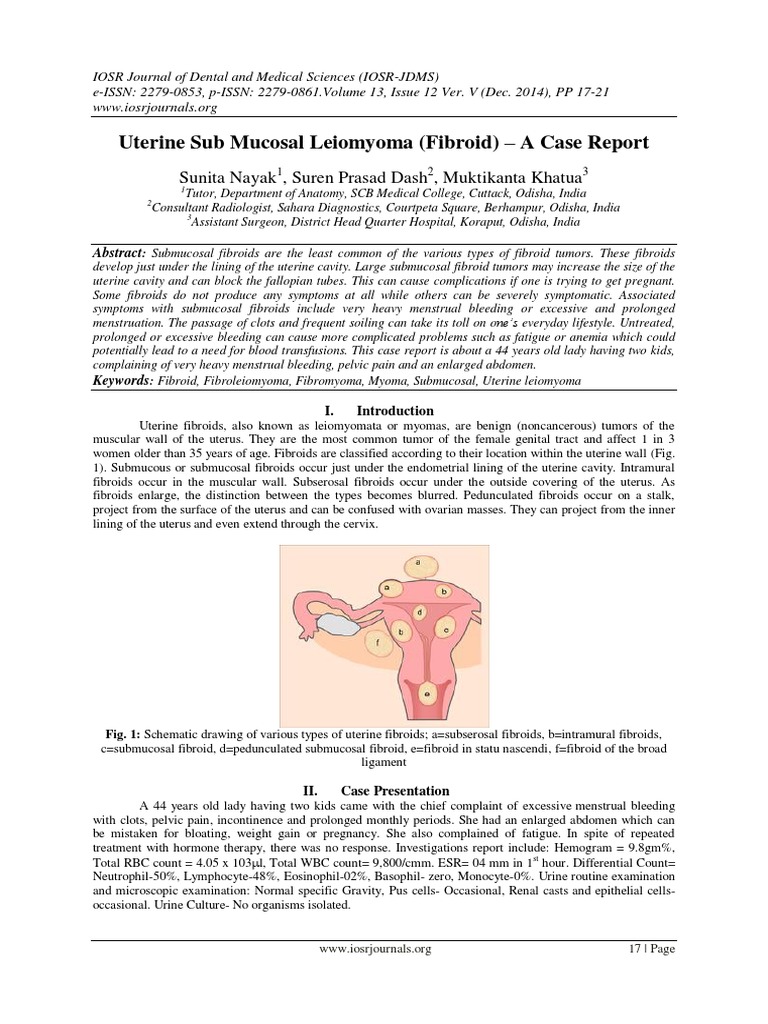Uterine Sub Mucosal Leiomyoma (Fibroid) – A Case Report | Uterus ...