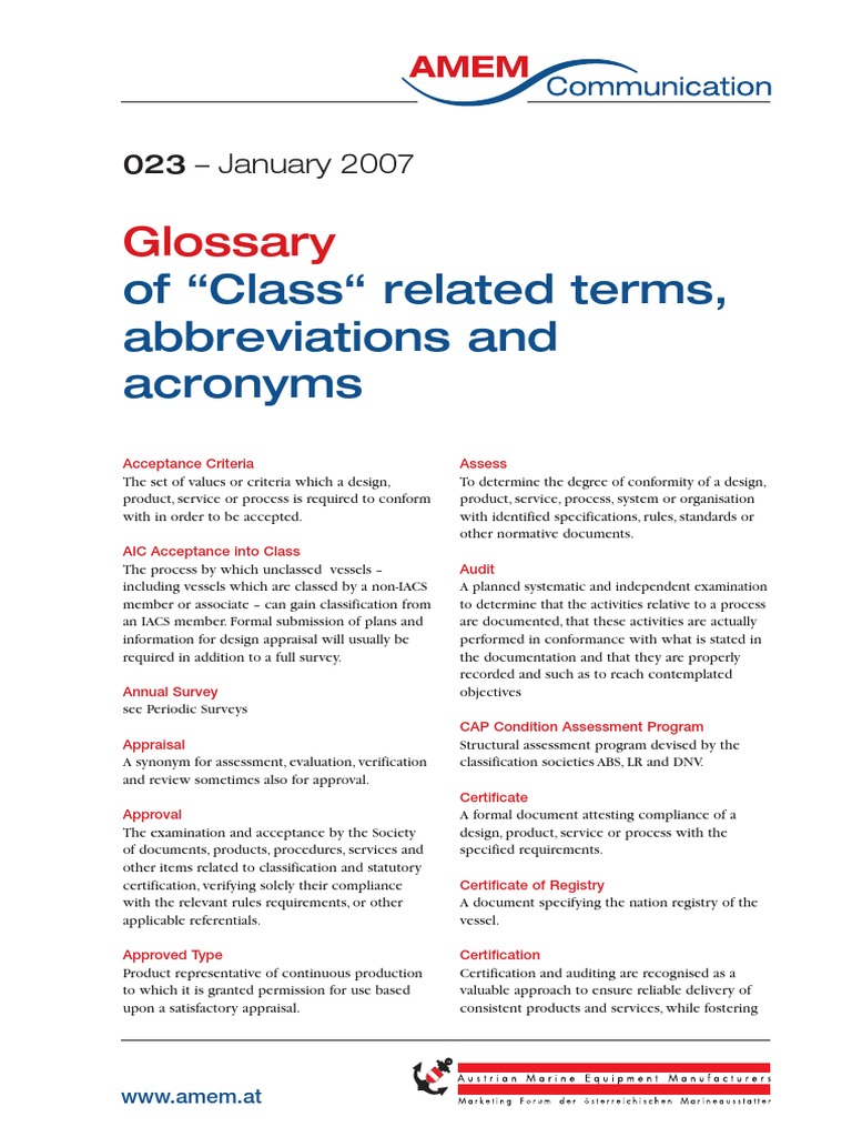 Glossary: of "Class" Related Terms, Abbreviations and Acronyms | PDF ...