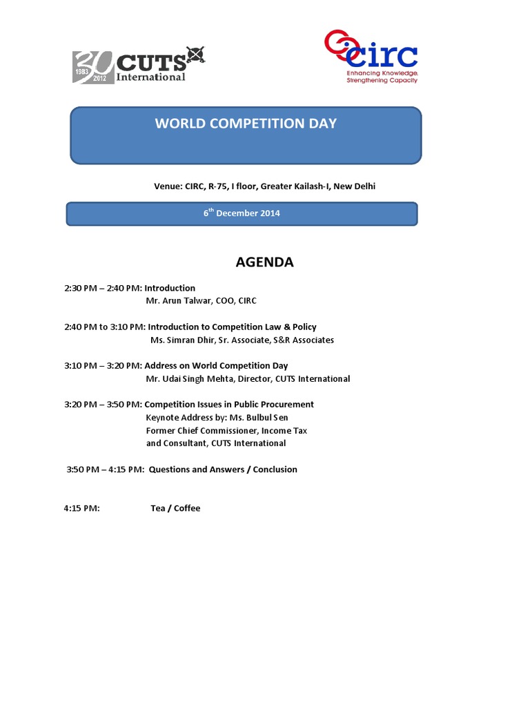World Competition Day Agenda 2014 | PDF | Career & Growth | Business
