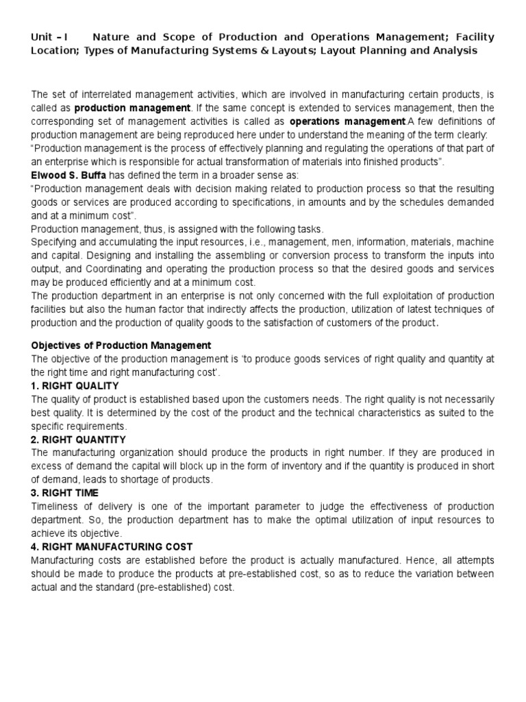 Overview of Production Management Concepts | PDF | Operations ...