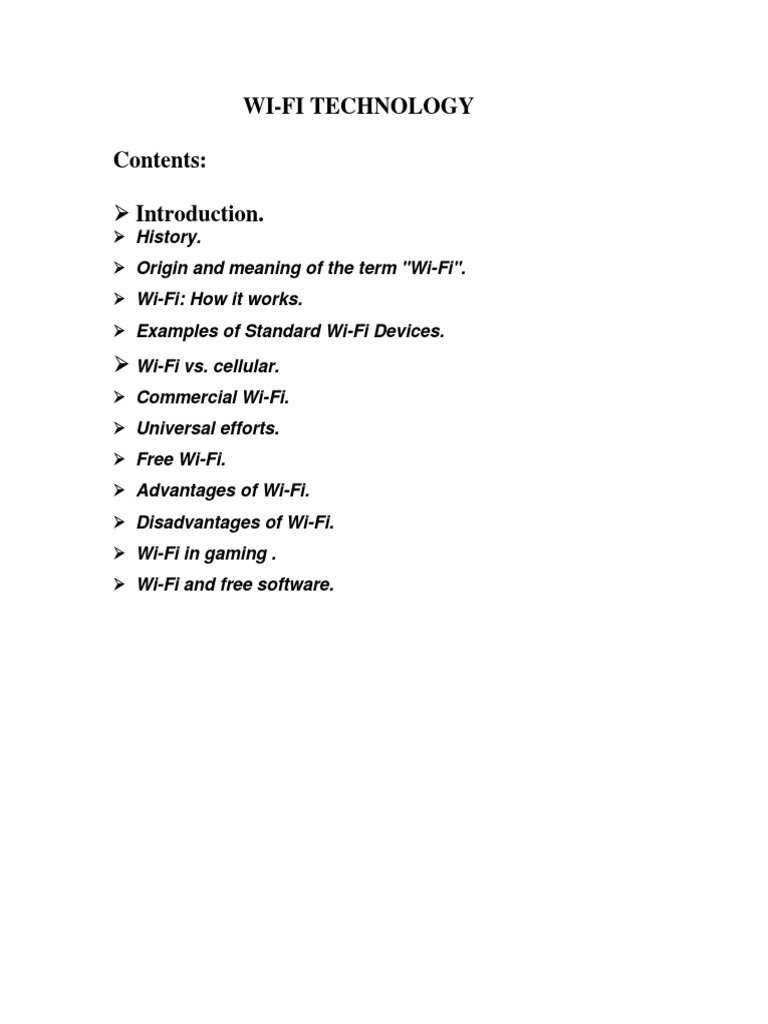 Introduction.: Wi-Fi Technology Contents | PDF | Wi Fi | Wireless ...