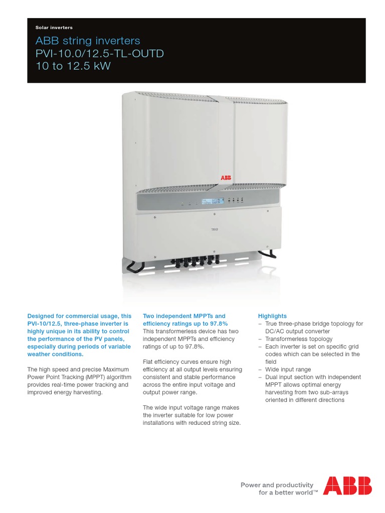 PVI-10.0/12.5-TL-OUTD 10 To 12.5 KW: ABB String Inverters | PDF | Power Inverter | Electrical ...