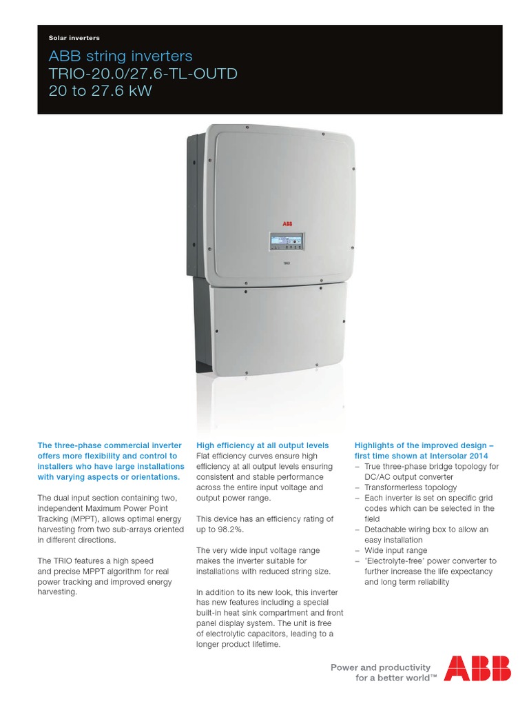TRIO-20.0/27.6-TL-OUTD 20 To 27.6 KW: ABB String Inverters | PDF ...