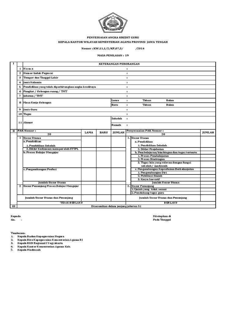 Contoh Format Inpassing PAK Guru | PDF | Kesehatan Holistik