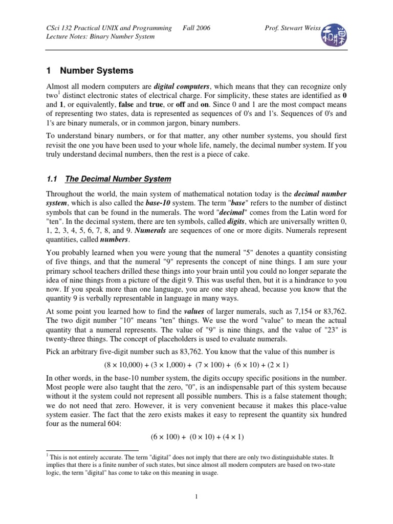 1 Number Systems 1 1 The Decimal Number System Pdf Division