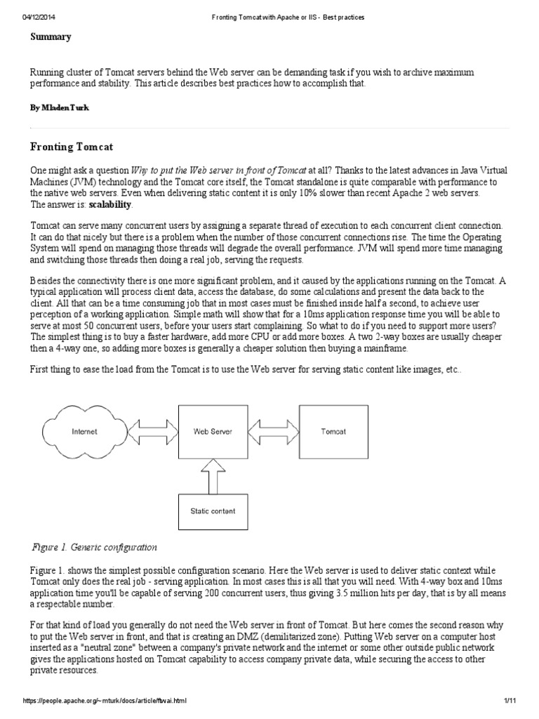 Fronting Tomcat With Apache or IIS - Best Practices | PDF | Load Balancing (Computing) | Web Server