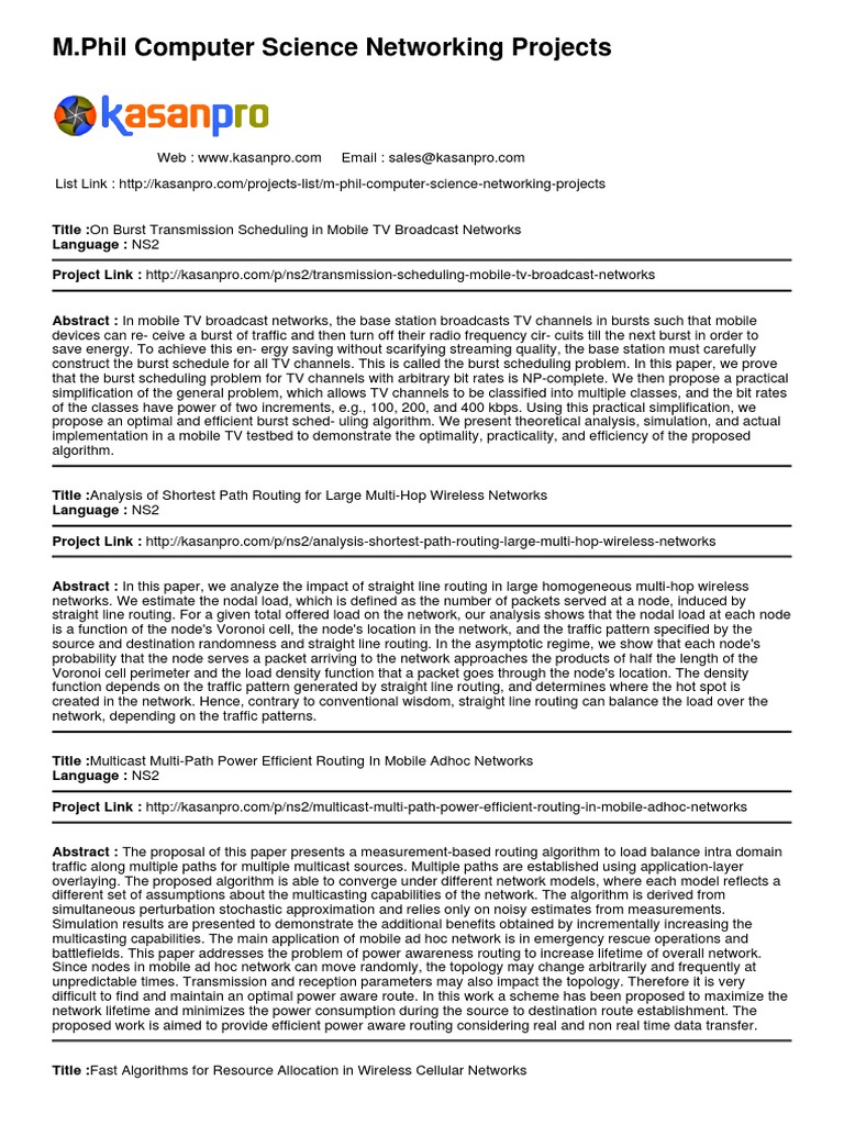 M.Phil Computer Science Networking Projects | PDF | Wireless Sensor ...