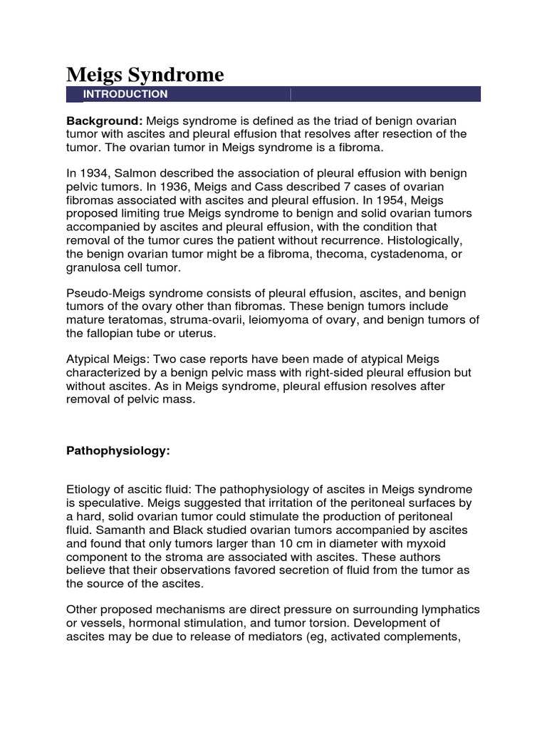 Meigs Syndrome: Background: Meigs Syndrome Is Defined As The Triad of ...