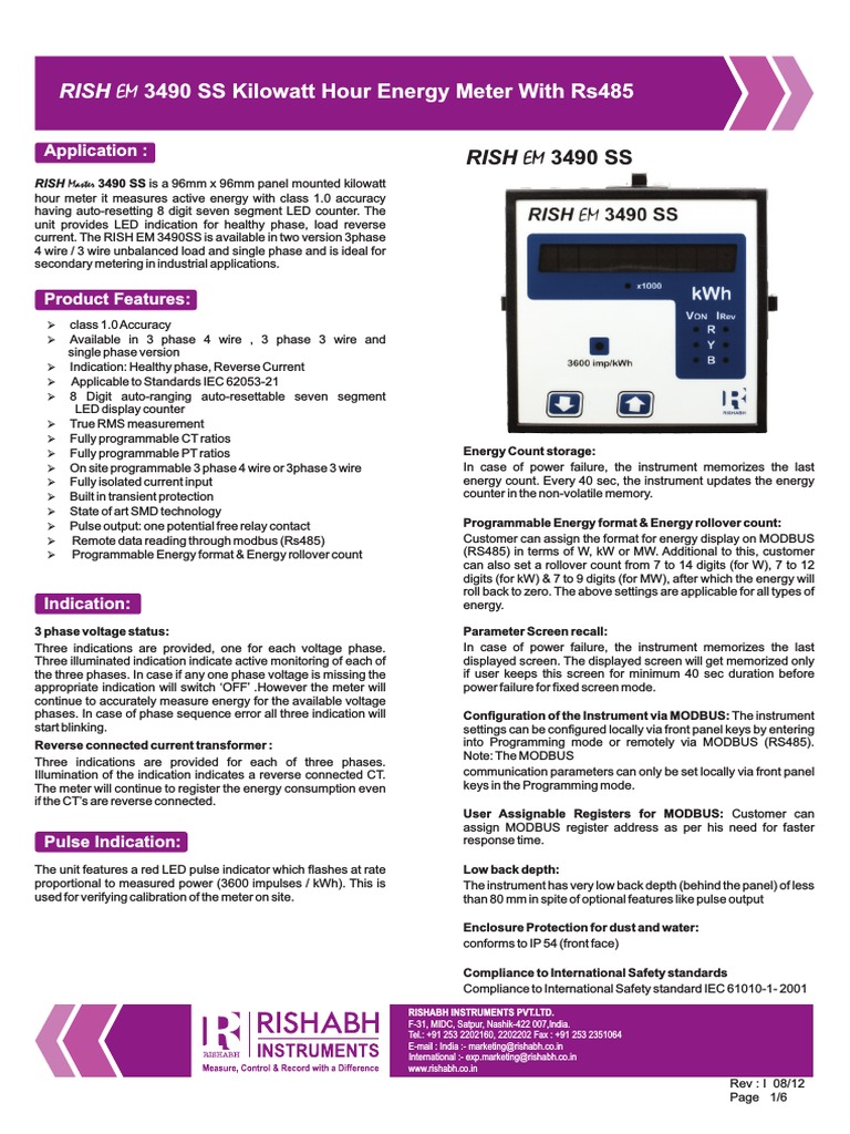 RISH EM 3490 SS Kilowatt Hour Energy Meter With Rs485: A Technical ...