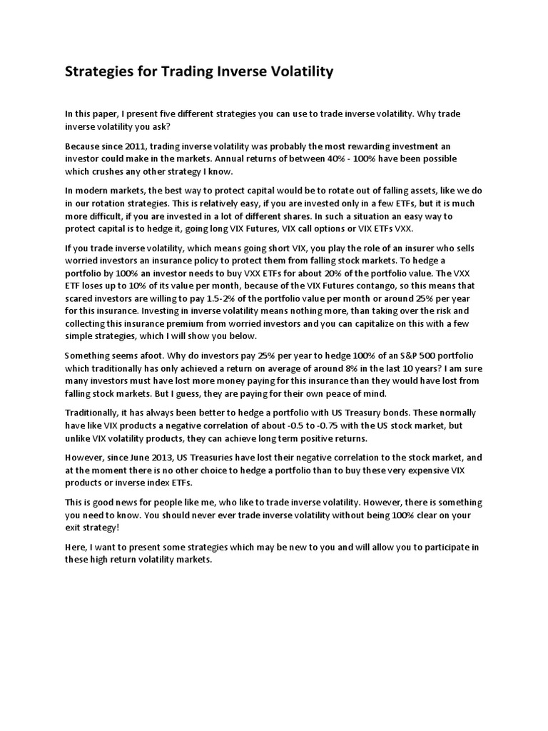 Strategies For Trading Inverse Volatility | PDF | Vix | Exchange Traded ...