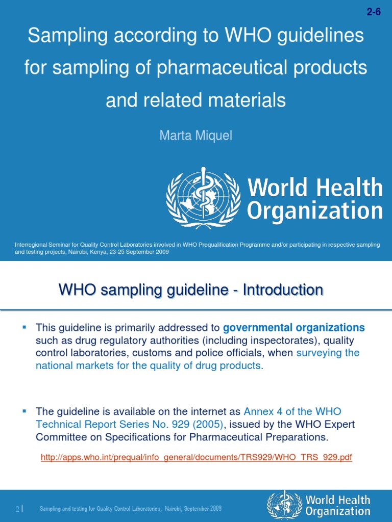 WHO Guidelines for Pharmaceutical Sampling | PDF | Sampling (Statistics ...