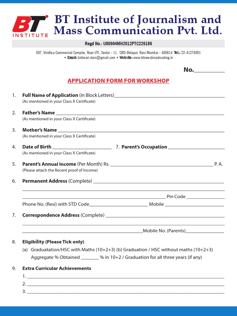 Workshop Application Form Template | PDF | University And College ...