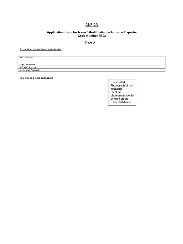 Part A: Application Form For Issue / Modification in Importer Exporter ...