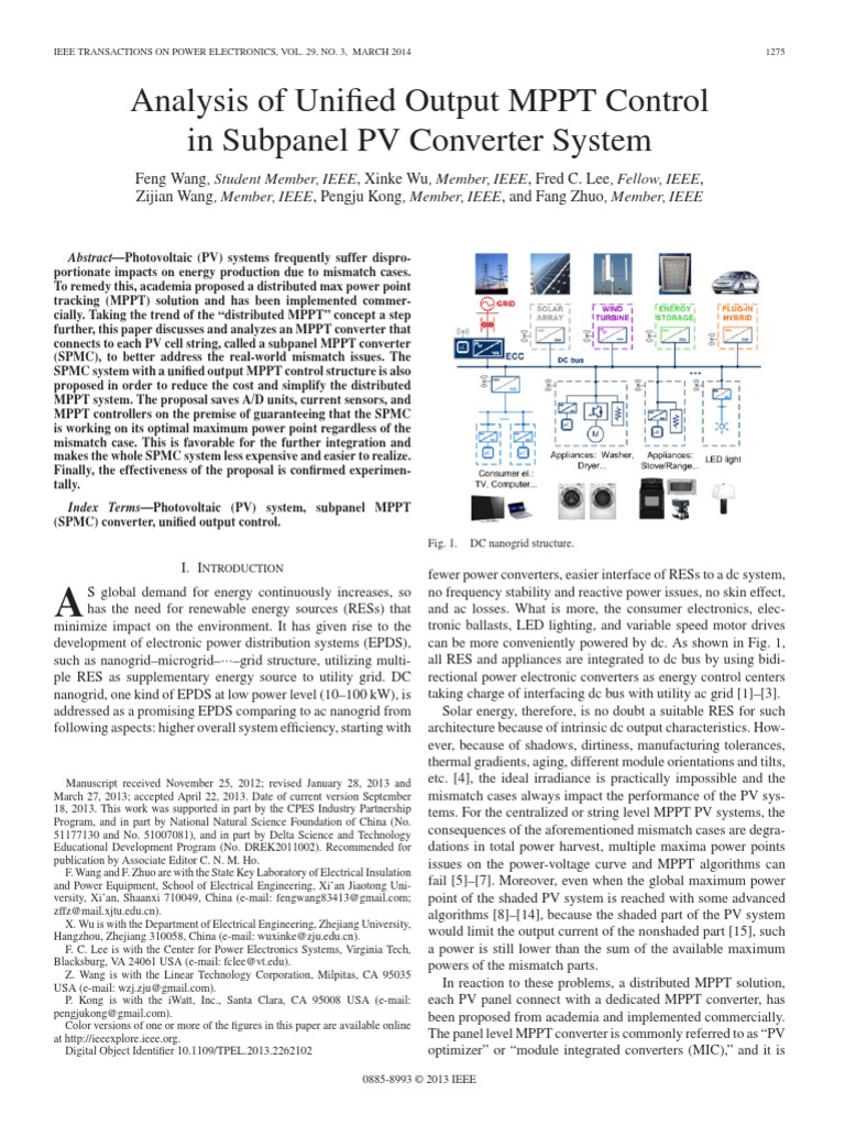 Analysis of Unified Output MPPT Control in Subpanel PV Converter System PDF | PDF ...