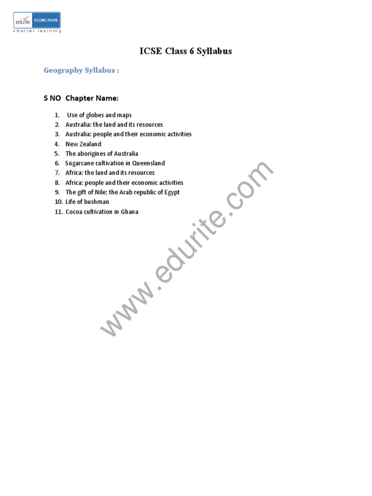 Class 6 ICSE Geography Syllabus | PDF | Travel | Science & Mathematics