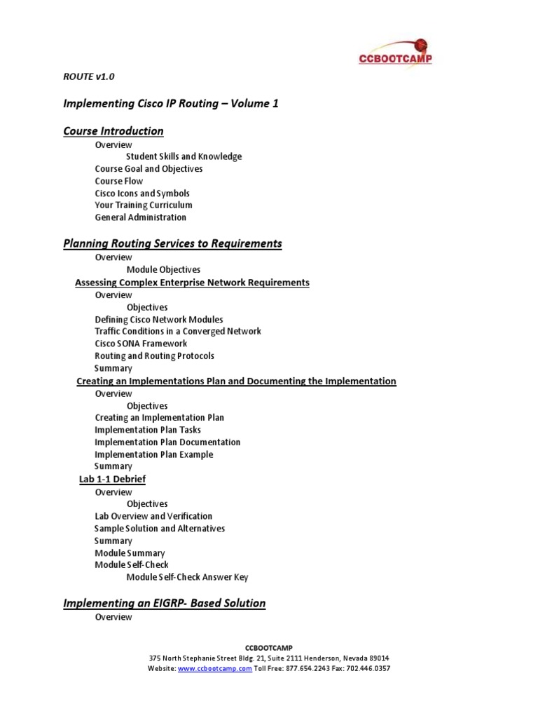 Implementing Cisco IP Routing - Volume 1 Course Introduction | PDF | Routing | Communications ...