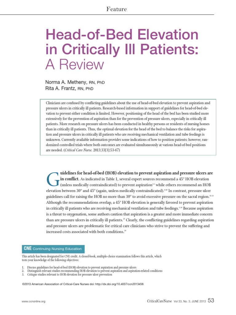 A Review: Head-of-Bed Elevation in Critically Ill Patients | PDF ...