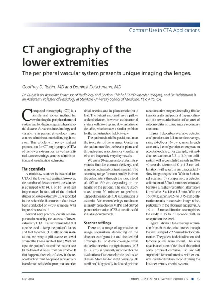 CT Angiography of The Lower Extremities The Peripheral Vascular System ...