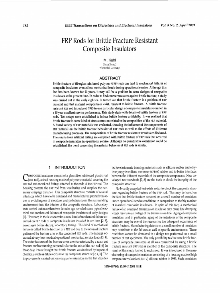 Brittle Fracture in FRP Composite Insulators | PDF | Fiberglass | Fibre ...