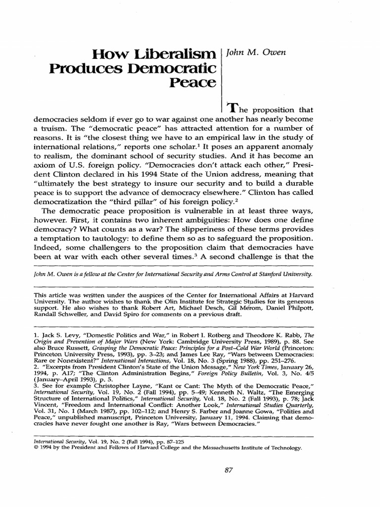 How Liberalism Produces Democratic Peace | PDF