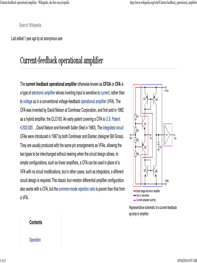 Current Feedback Operational Amplifier Wikipedia The Free Encyclopedia ...