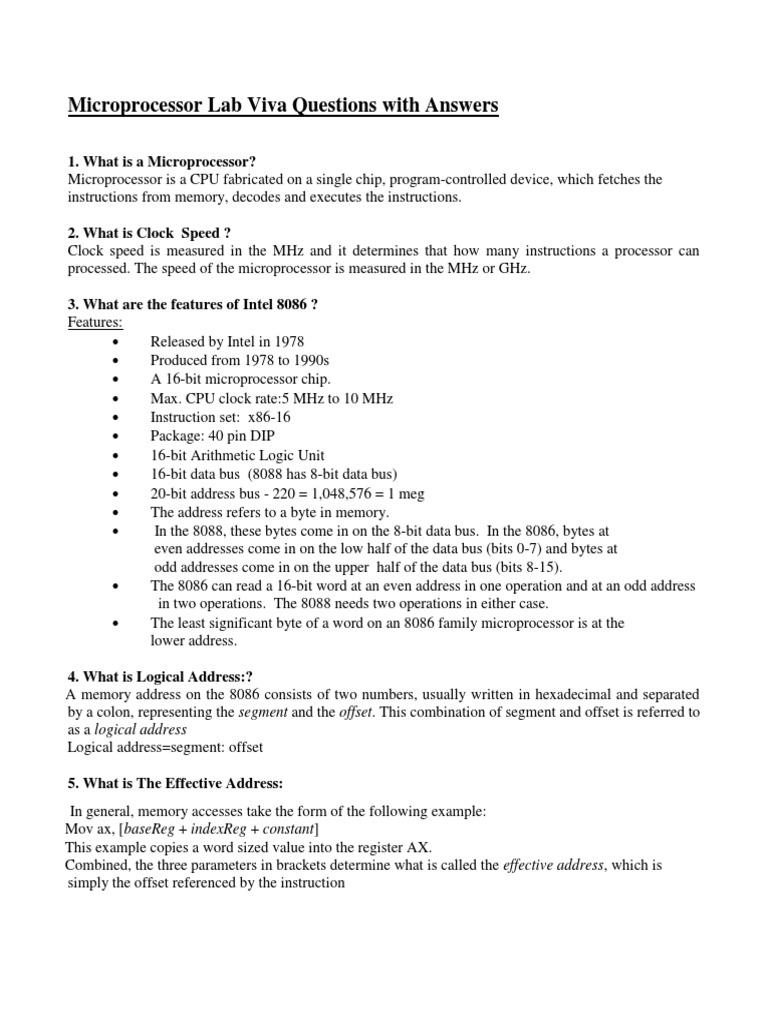 Microprocessor Lab Viva Questions Guide | PDF | Central Processing Unit ...