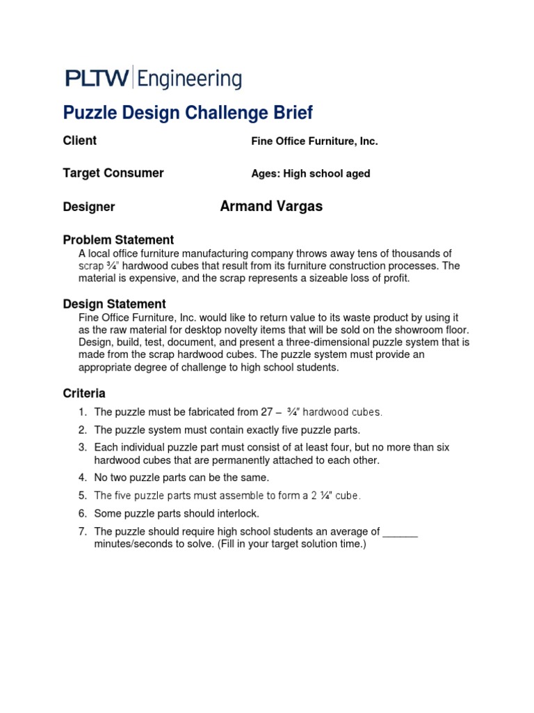 Hardwood Cube Puzzle Design Brief | PDF