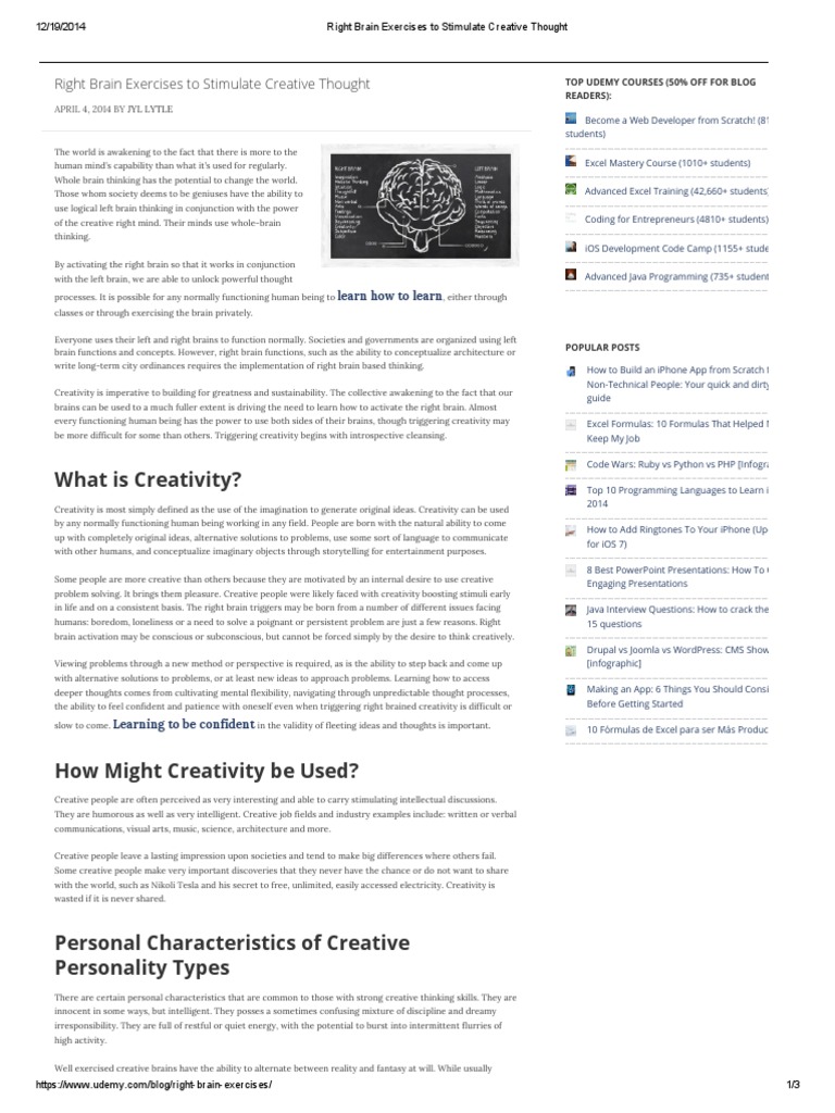 Right Brain Exercises To StimulRight Brain Exercises To Stimulate ...