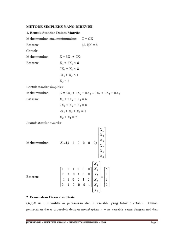 Metode Simpleks Yang Direvisi | PDF