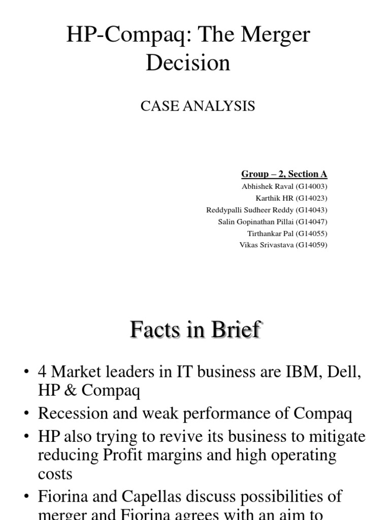 HP-Compaq Merger: Case Study Analysis | PDF | Hewlett Packard | Mergers ...