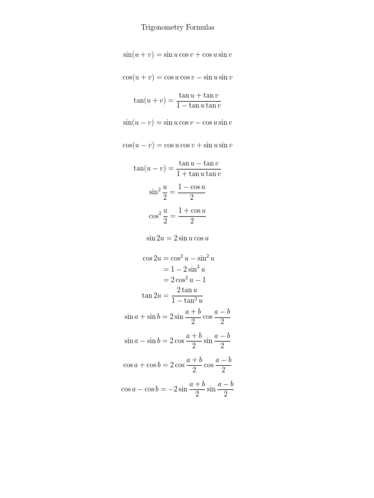 Trigonometry Formulas Overview | PDF | Trigonometric Functions | Sine