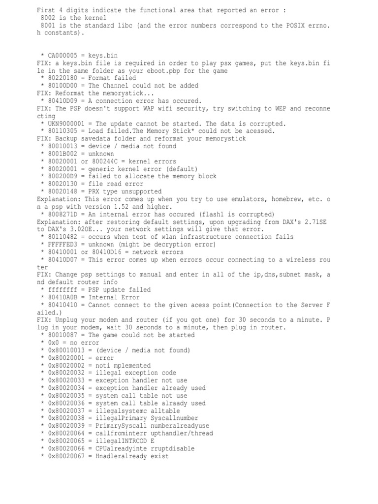 PSP Error Codes | PDF | Router (Computing) | Wireless Lan