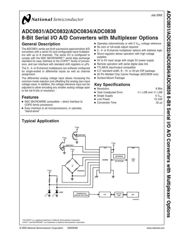 ADC0831/ADC0832/ADC0834/ADC0838 8-Bit Serial I/O A/d Converters With ...