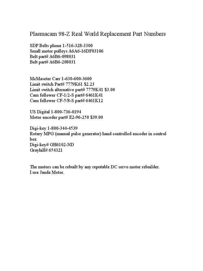 Plasmacam Parts | PDF
