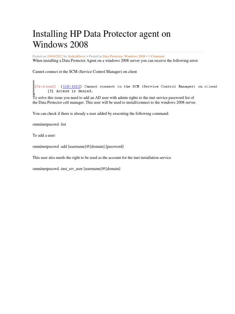 Installing HP Data Protector Agent On Windows | PDF